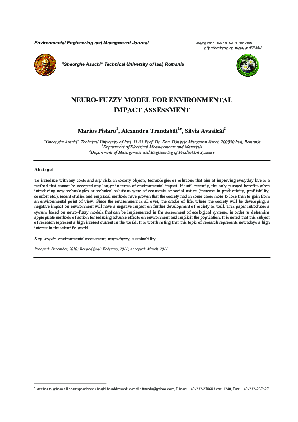 (PDF) Neuro-Fuzzy Model for Environmental Impact Assessment