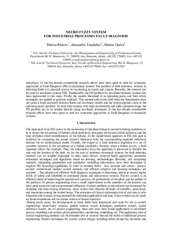 Pdf Neuro Fuzzy System For Industrial Processes Fault Diagnosis
