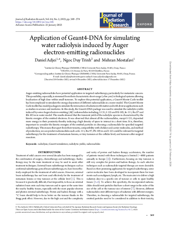 (PDF) Application of Geant4-DNA for simulating water radiolysis induced by Auger electron ...