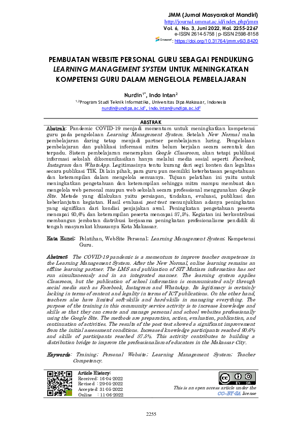 (PDF) Pembuatan Website Personal Guru Sebagai Pendukung Learning Management System Untuk ...