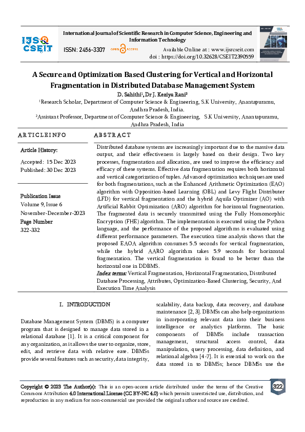 Pdf A Secure And Optimization Based Clustering For Vertical And Horizontal Fragmentation In