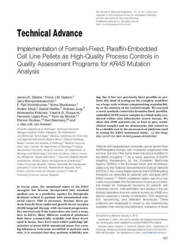 Pdf Implementation Of Formalin Fixed Paraffin Embedded Cell Line Pellets As High Quality