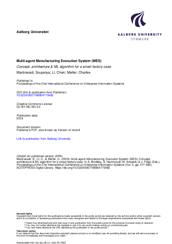 (PDF) Multi-agent Manufacturing Execution System (MES): Concept, Architecture & ML Algorithm for ...