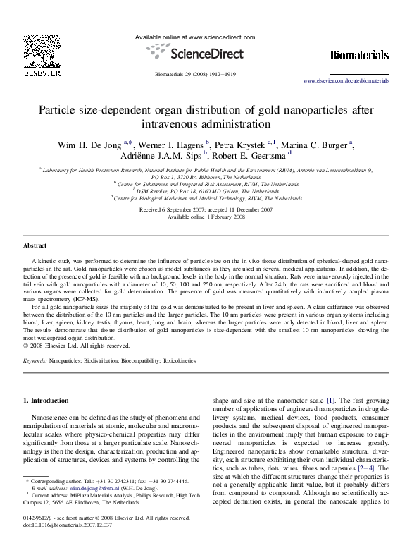 (PDF) Particle size-dependent organ distribution of gold nanoparticles ...