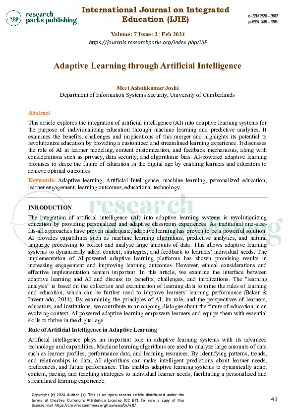 (PDF) Adaptive Learning through Artificial Intelligence