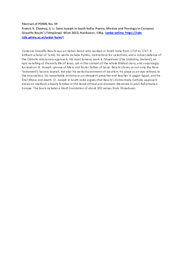 (PDF) Francis X. Clooney, S. J., Saint Joseph in South India. Poetry ...