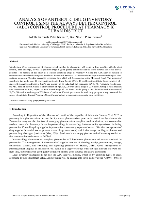(PDF) Analysis of Antibiotic Drug Inventory Control Using the Always ...