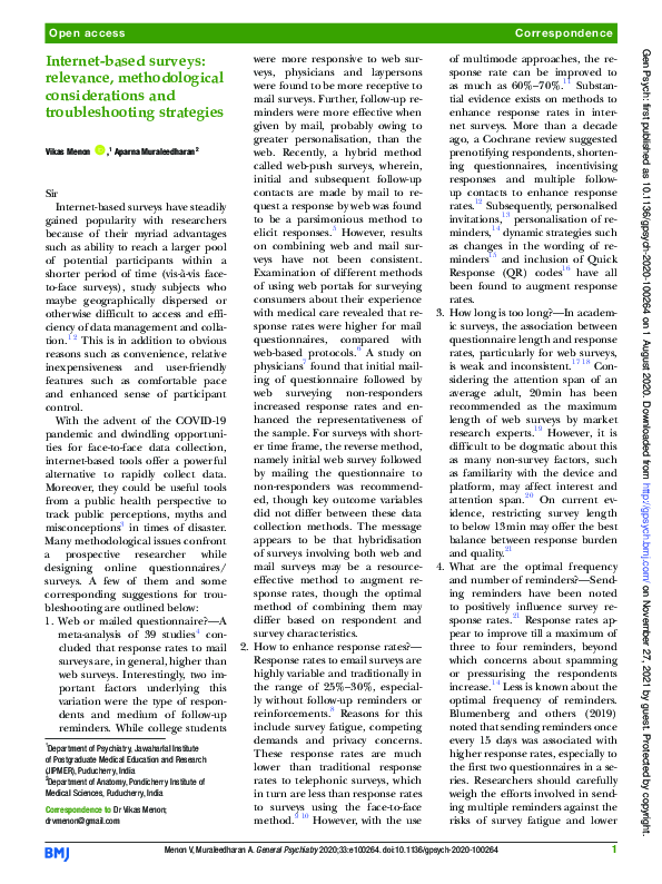 (PDF) Internet-based surveys: relevance, methodological considerations and troubleshooting ...