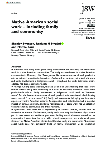 (PDF) Native American social work – Including family and community