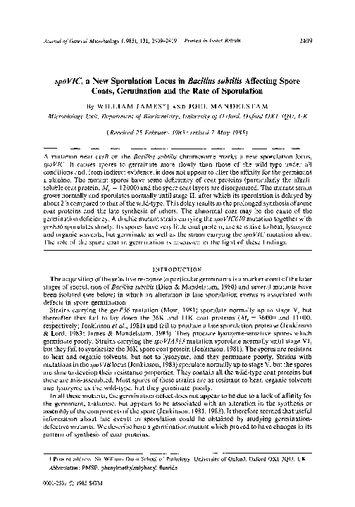 (PDF) spoVIC a New Sporulation Locus in Bacillus subtilis Affecting ...