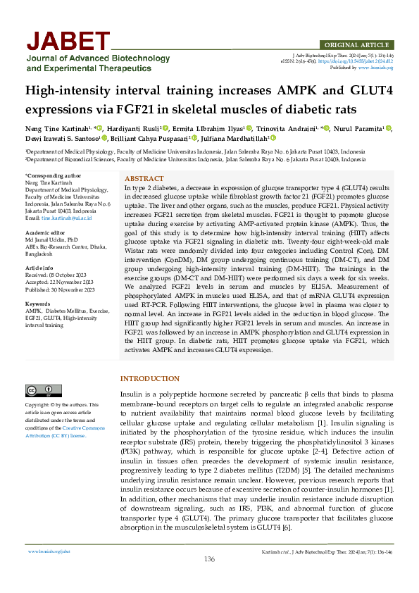 (PDF) High-intensity interval training increases AMPK and GLUT4 expressions via FGF21 in ...