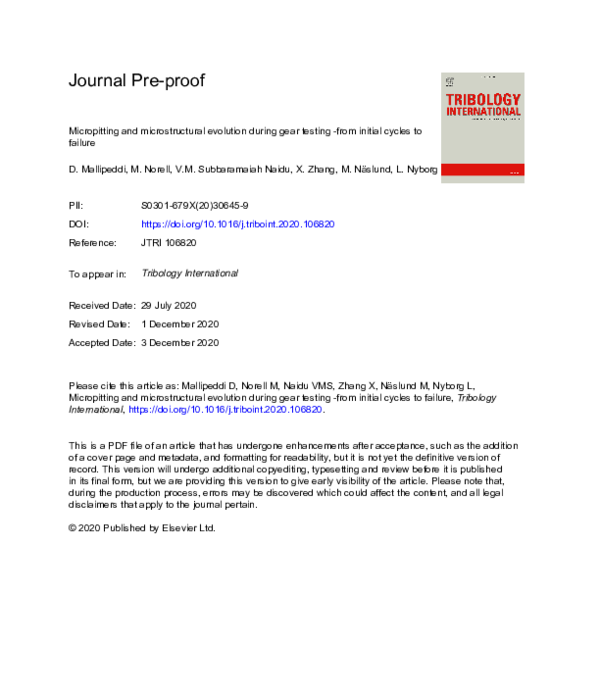 (PDF) Micropitting and microstructural evolution during gear testing ...