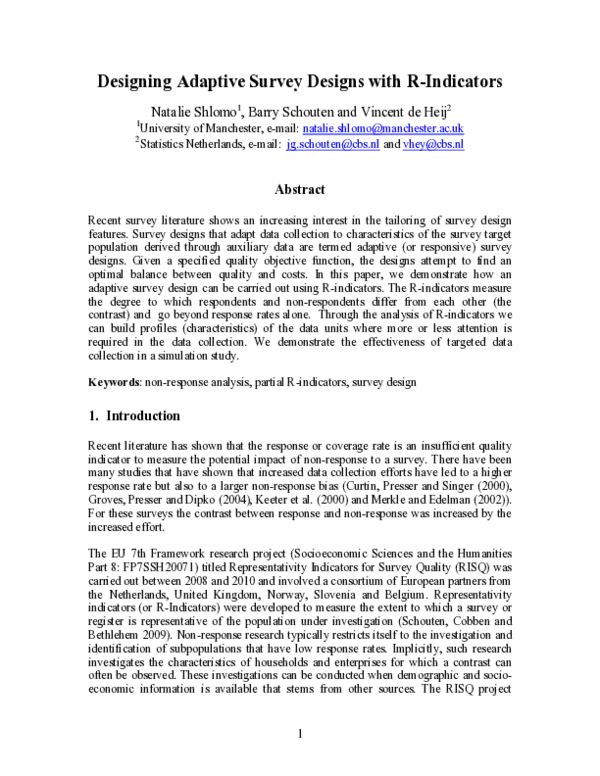 (PDF) Designing Adaptive Survey Designs with R-Indicators