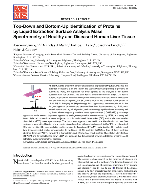 (PDF) Top-down and bottom-up identification of proteins by liquid ...