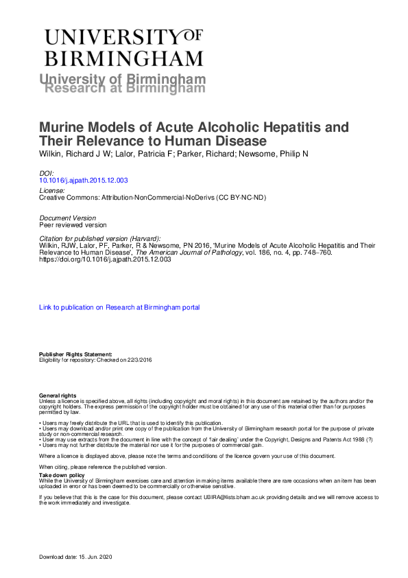 (PDF) Murine Models of Acute Alcoholic Hepatitis and Their Relevance to ...