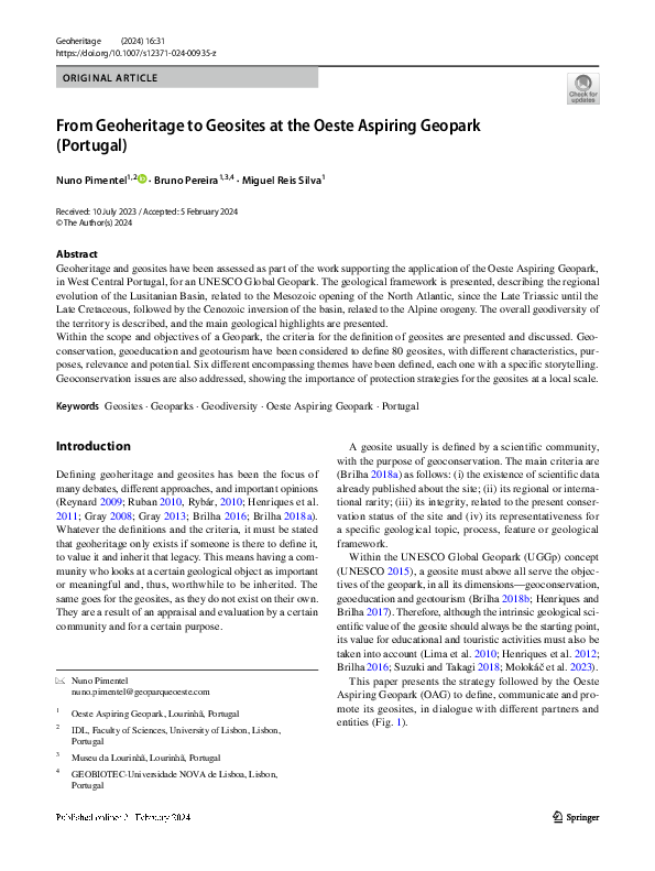 (PDF) From Geoheritage to Geosites at the Oeste Aspiring Geopark (Portugal)