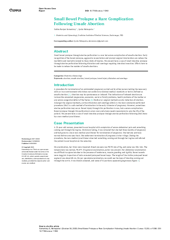 (PDF) Small Bowel Prolapse a Rare Complication Following Unsafe Abortion
