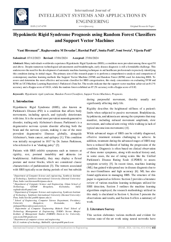 (PDF) Hypokinetic Rigid Syndrome Prognosis using Random Forest Classifiers and Support Vector ...