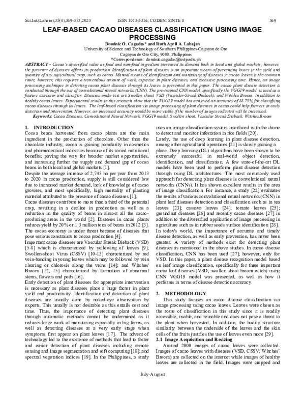 Pdf Leaf Based Cacao Diseases Classification Using Image Processing