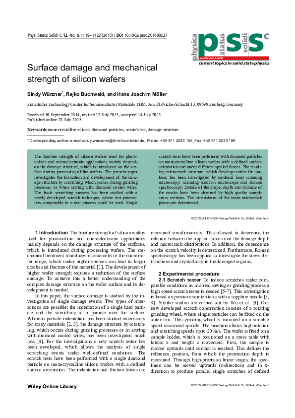 (PDF) Surface damage and mechanical strength of silicon wafers