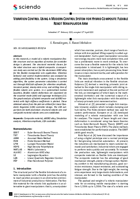(PDF) Vibration Control Using Modern Control System for Hybrid Composite Flexible Robot ...