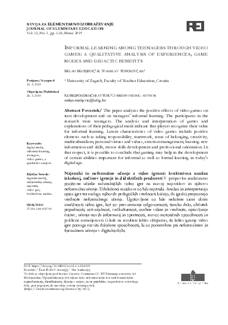 (PDF) Informal learning among teenagers through video games: a ...