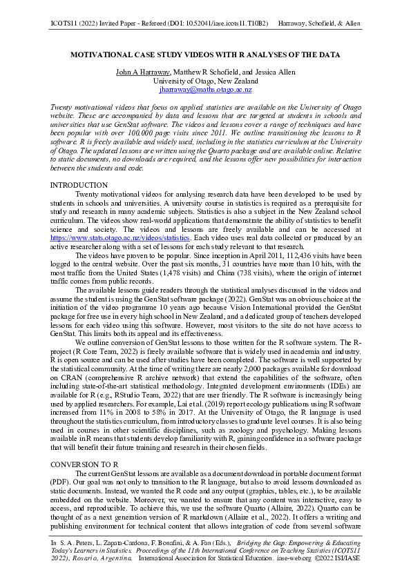 (PDF) Motivational Case Study Videos With R Analyses of the Data