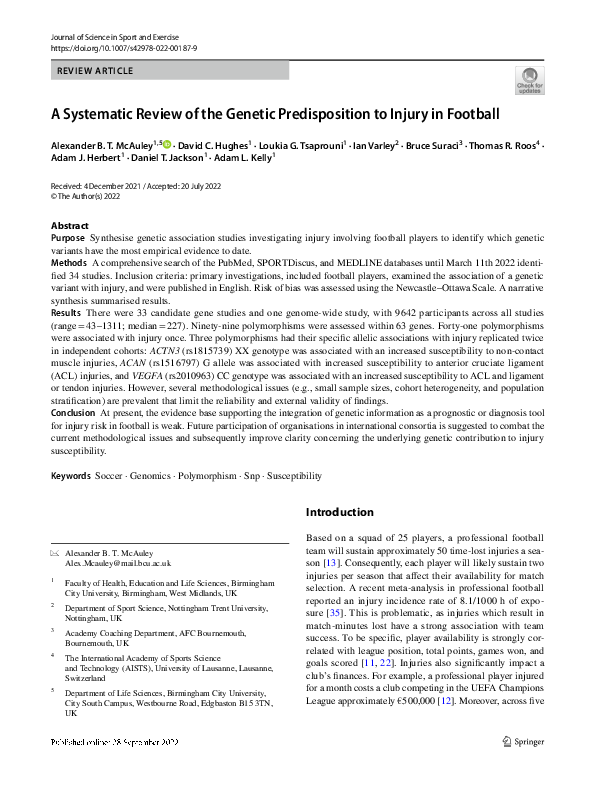(PDF) A Systematic Review of the Genetic Predisposition to Injury in ...