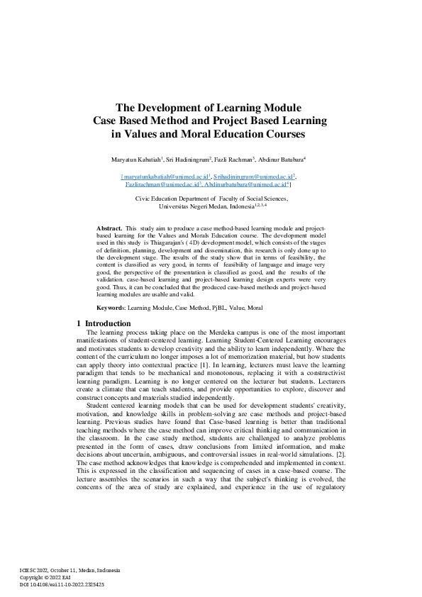 (PDF) The Development of Learning Module Case Based Method and Project Based Learning in Values ...