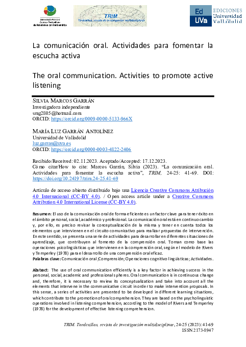 (PDF) La comunicación oral. Actividades para fomentar la escucha activa ...