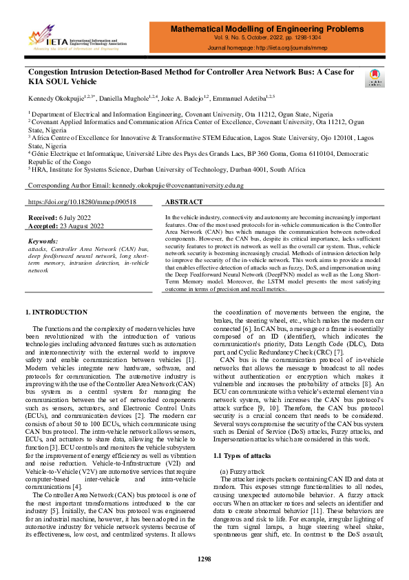 (PDF) Congestion Intrusion Detection-Based Method for Controller Area Network Bus: A Case for ...