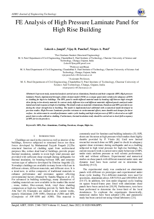 (PDF) FE Analysis of High Pressure Laminate Panel for High Rise Building