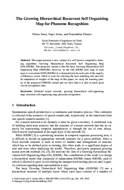 (PDF) The Growing Hierarchical Recurrent Self Organizing Map for Phoneme Recognition