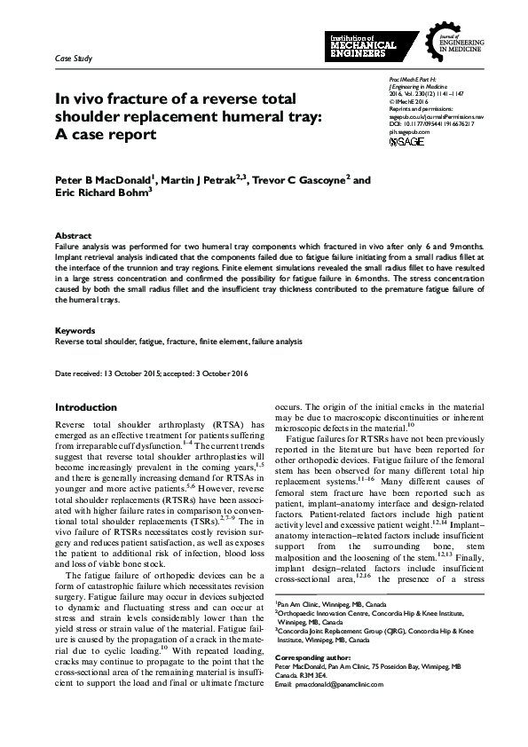 (PDF) In vivo fracture of a reverse total shoulder replacement humeral ...