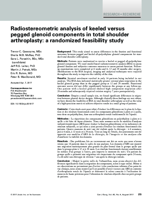 (PDF) Radiostereometric analysis of keeled versus pegged glenoid ...