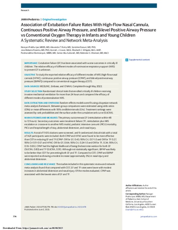 (PDF) Association of Extubation Failure Rates With High-Flow Nasal ...