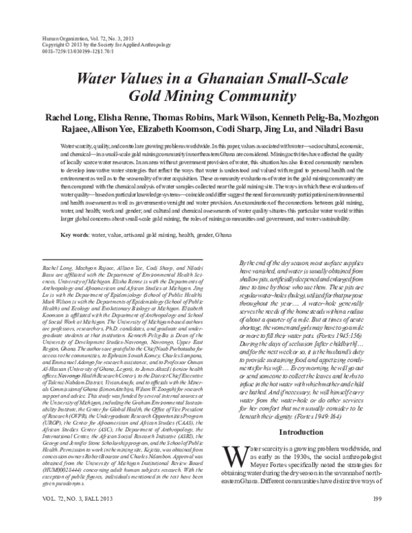(PDF) Water Values in a Ghanaian Small-Scale Gold Mining Community