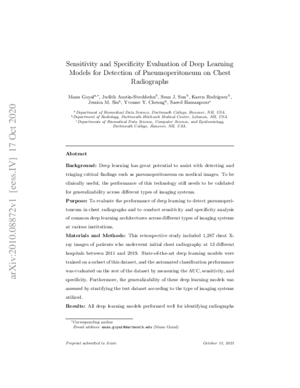 (PDF) Sensitivity and Specificity Evaluation of Deep Learning Models for Detection of ...