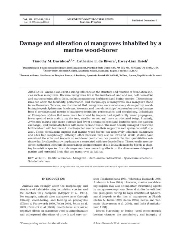 (PDF) Damage and alteration of mangroves inhabited by a marine wood ...