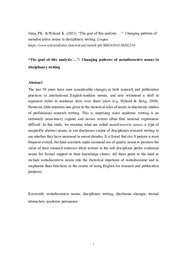 (PDF) ‘The goal of this analysis …’: Changing patterns of ...