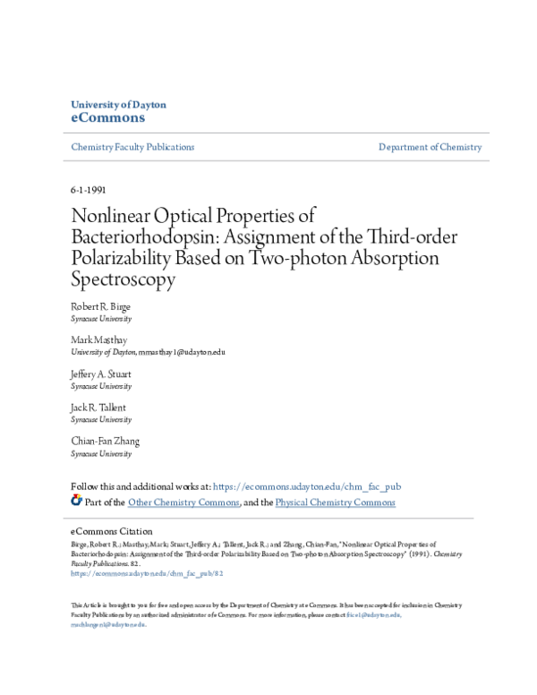 (PDF) Nonlinear Optical Properties of Bacteriorhodopsin: Assignment of the Third-order ...