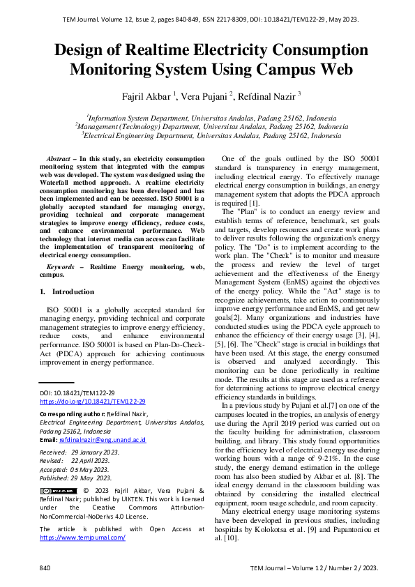 Pdf Design Of Realtime Electricity Consumption Monitoring System Using Campus Web