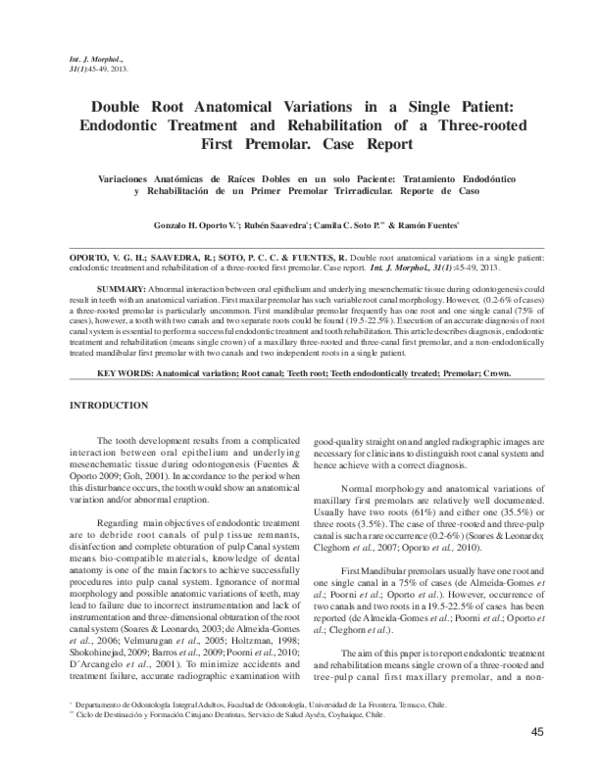 (PDF) Double Root Anatomical Variations in a Single Patient: Endodontic ...