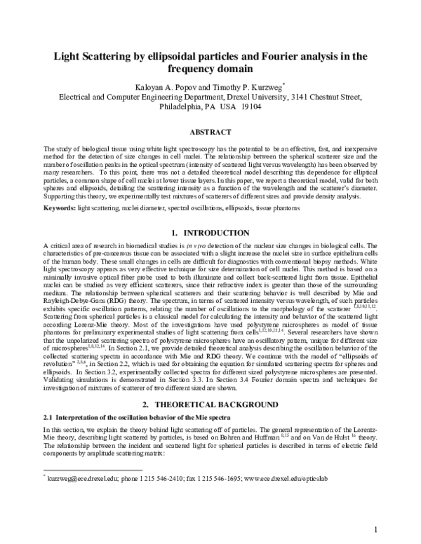 (PDF) Light scattering by ellipsoidal particles and Fourier analysis in the frequency domain