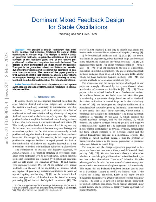 (PDF) Dominant Mixed Feedback Design for Stable Oscillations