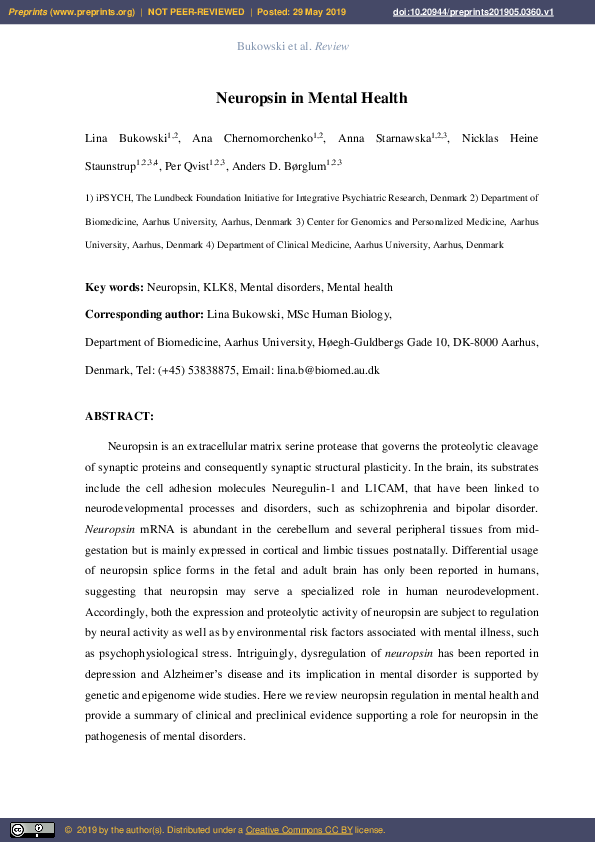(PDF) Neuropsin in Mental Health