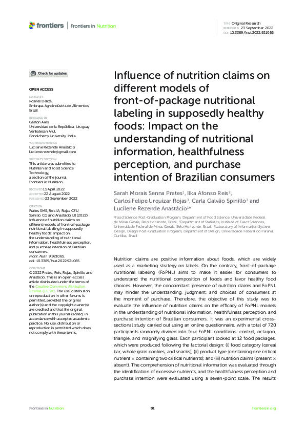 (PDF) Influence of nutrition claims on different models of front-of ...