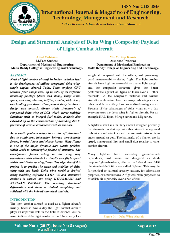 (PDF) Design and Structural Analysis of Delta Wing (Composite) Payload ...