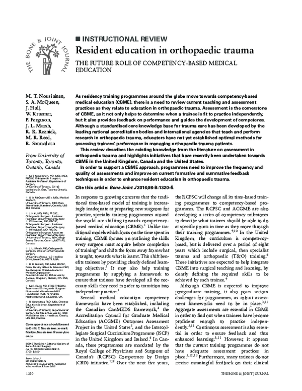 (PDF) Resident education in orthopaedic trauma