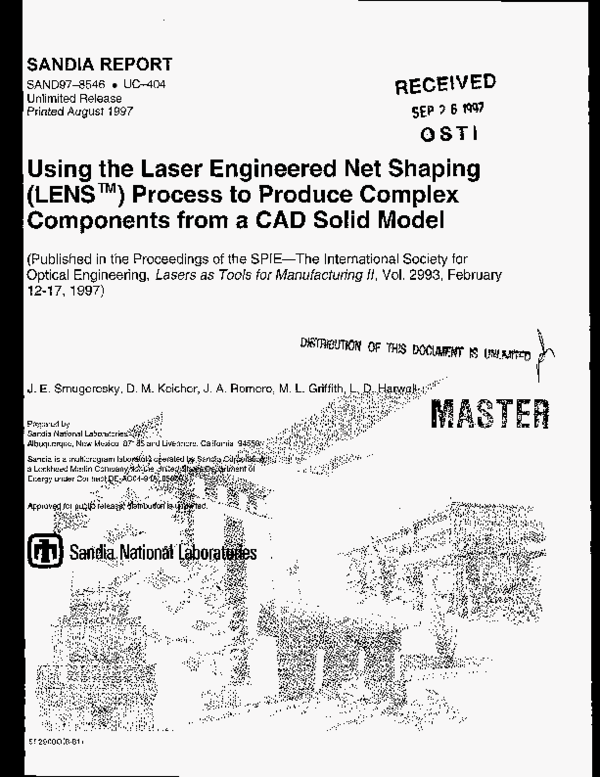 (PDF) Using the Laser Engineered Net Shaping (LENS{trademark}) process ...